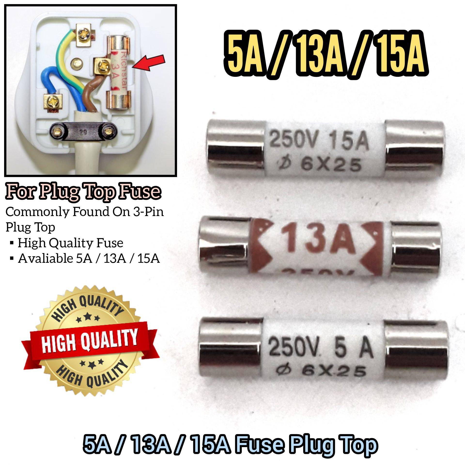 Fuse Plug 5A, 13A, 15A For Home Electrical Appliances Plug Top 1pcs