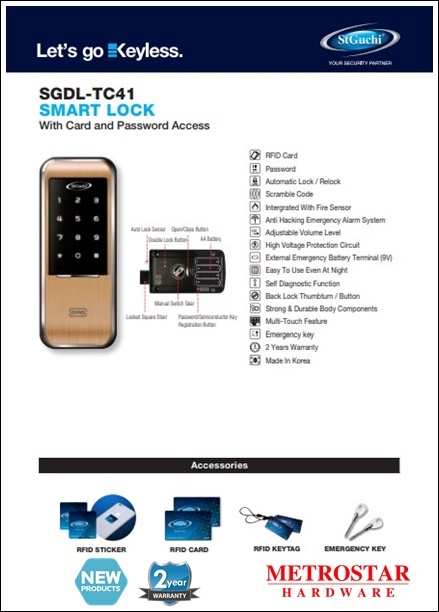 St Guchi Smart Lock SGDL-TC41 With Card and Password Access
